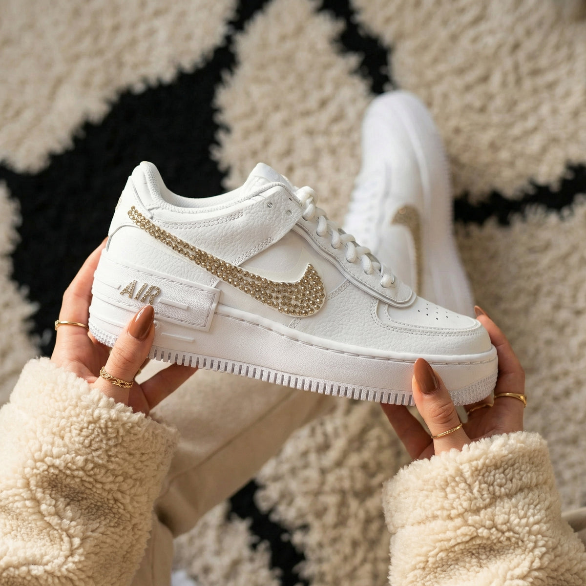 Custom Nike AIR Force Shadow 1 Sneaker - Goldene Swarovski Strassstein ...